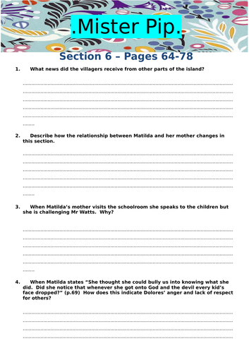 Mister Pip - Activities for Sections 6-10 | Teaching Resources