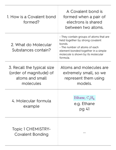 Topic 1 Chemistry- Covalent bonding | Teaching Resources