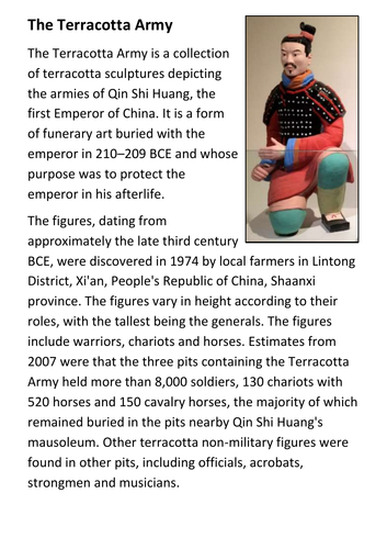The Terracotta Army Handout | Teaching Resources