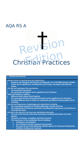 AQA RS A - Christian Practices Revision Guide | Teaching Resources