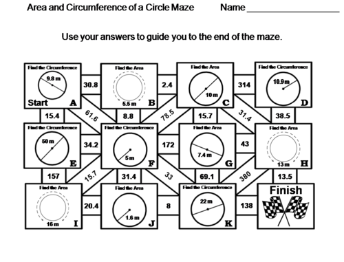 Area and Circumference of a Circle Activity: Math Maze | Teaching Resources Area and Circumference of a Circle Activity: Math Maze | Teaching Resources