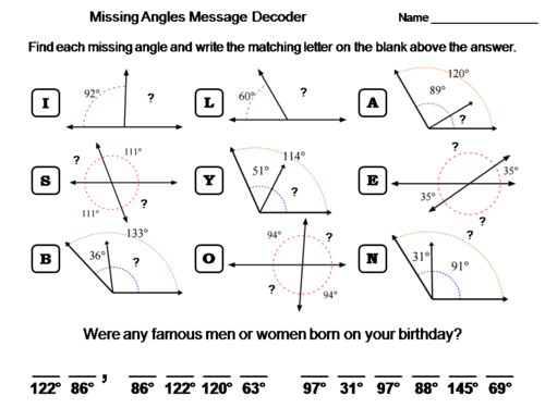 Solving for Missing Angles Activity: Math Message Decoder | Teaching ... Solving for Missing Angles Activity: Math Message Decoder | Teaching ...