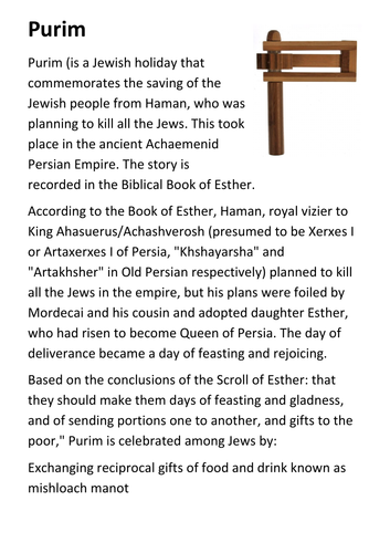 Purim Handout | Teaching Resources