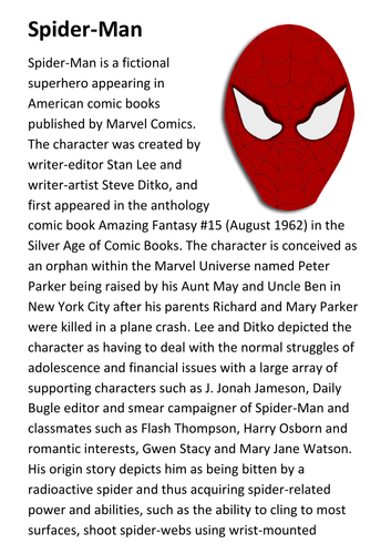 Spider-Man Handout | Teaching Resources