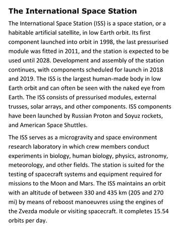 The International Space Station Handout | Teaching Resources