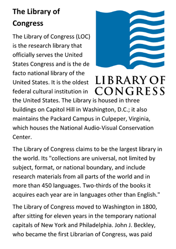 The Library of Congress Handout | Teaching Resources