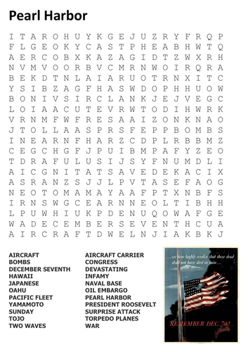Pearl Harbor Word Search | Teaching Resources