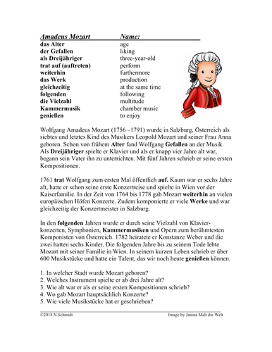 Wolfgang Amadeus Mozart Biografie - Biography | Teaching Resources