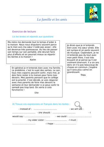 family and relationships - reading activity and challenge sheet ...