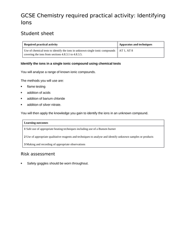 AQA Required practical Identifying ions | Teaching Resources