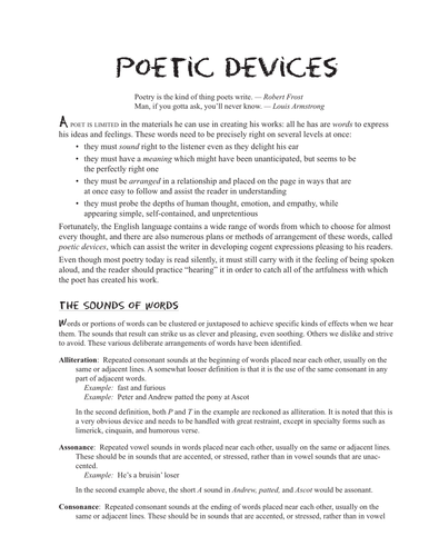 Poetic devices revision / pre-reading | Teaching Resources Poetic devices revision / pre-reading | Teaching Resources