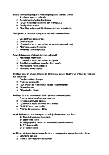 Sample Spanish Role-plays (translated from Edexcel Portuguese Sample ...