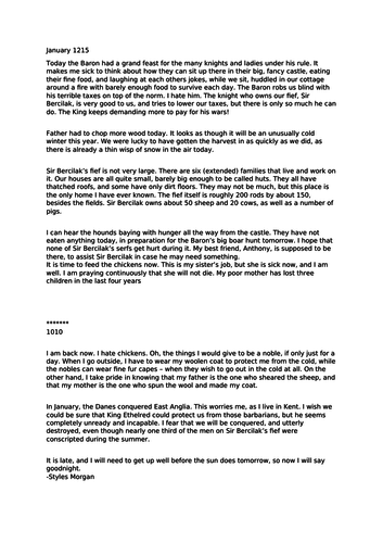 diary entry from a serfs view point peasant commoner magna carta ...