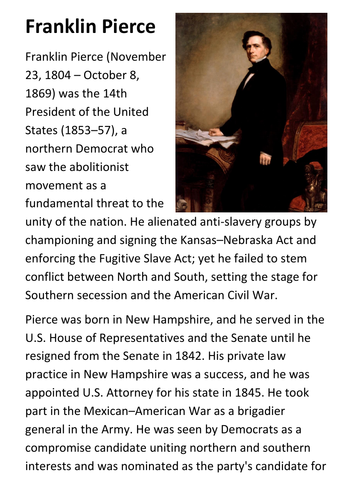 Franklin Pierce Handout | Teaching Resources