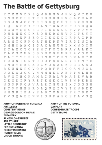 The Battle of Gettysburg Word Search | Teaching Resources