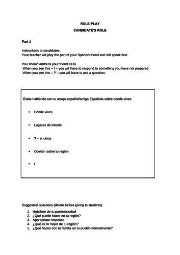 Spanish Role Play Practice - Town and region | Teaching Resources