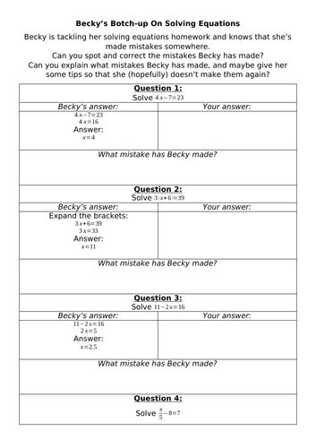 Erica's errors - GCSE | Teaching Resources Erica's errors - GCSE | Teaching Resources