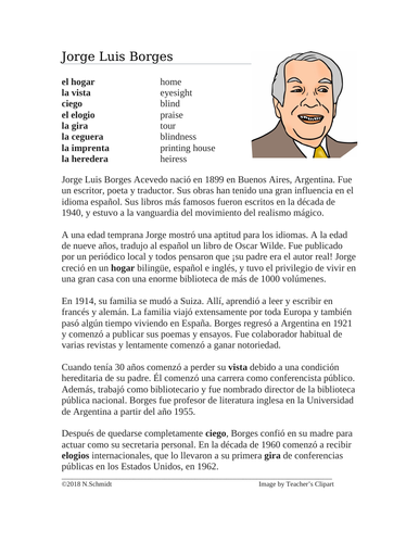 Jorge Luis Borges Biografía - Spanish Biography | Teaching Resources