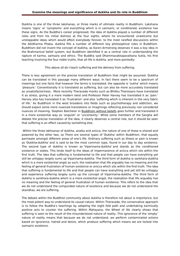 A-Level Buddhism essay - Examine the meaning and significance of dukkha ... A-Level Buddhism essay - Examine the meaning and significance of dukkha ...