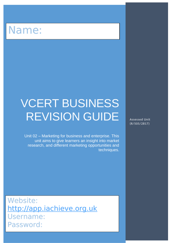 Vcert Business Level 2 Revision Workbook Unit 02 Marketing For Business And Enterprise