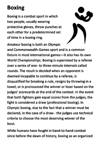 Boxing Handout | Teaching Resources