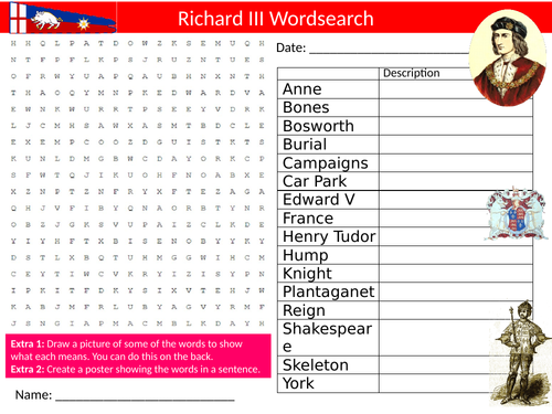 King Richard III Wordsearch Sheet Starter Activity Keywords Cover ...