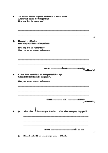 Distance speed and time | Teaching Resources