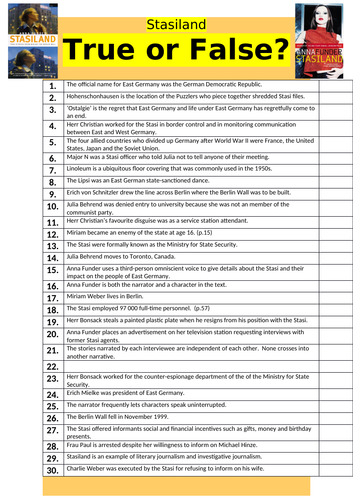 Stasiland - True or False | Teaching Resources