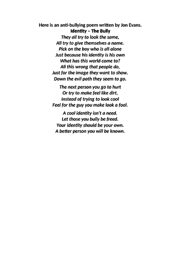 Poetry- UKS2 Anti-Bullying Poetry | Teaching Resources