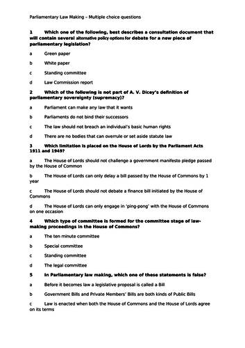 Law - 10 multiple choice questions on Parliamentary Law Making and ...