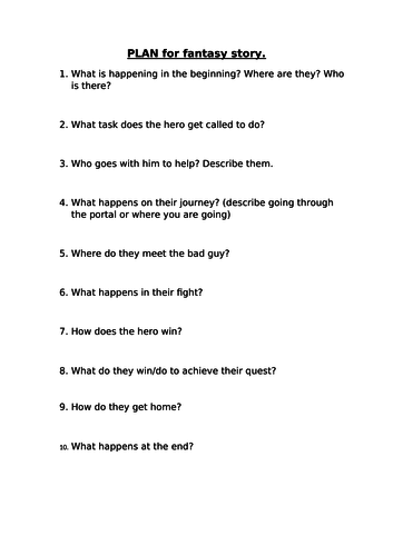 Planning a fantasy story - aimed at Low Ability group | Teaching Resources