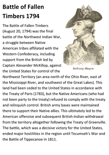 Battle of Fallen Timbers 1794 Handout | Teaching Resources