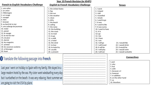 GCSE French Holidays topic revision quiz | Teaching Resources