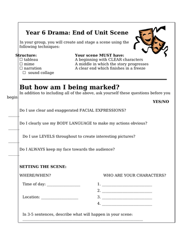 Drama Scene Planning Sheet | Teaching Resources