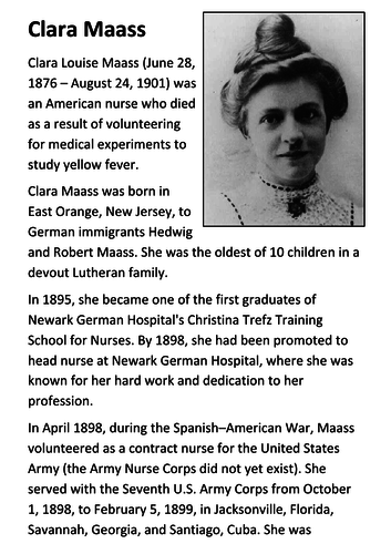 Clara Maass Handout | Teaching Resources