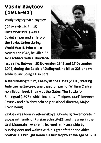 Vasily Zaytsev - Enemy at the Gates Handout | Teaching Resources