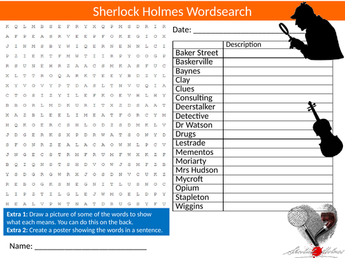 2 x Sherlock Holmes Wordsearch Sheet Starter Activity Keywords Cover ...