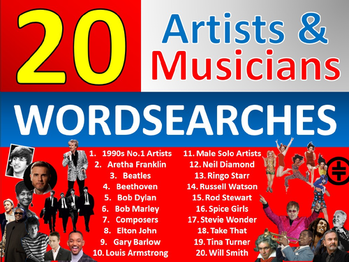 20 x Musicians Wordsearch Sheet Starter Activity Keywords Cover Music ...