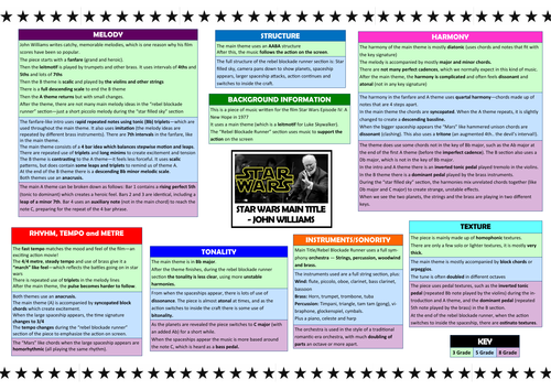 Star Wars differentiated revision grid (Edexcel 9-1 GCSE Music ...