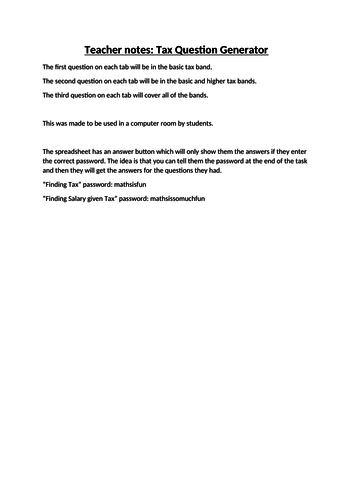 Tax question generator (Core Maths) | Teaching Resources