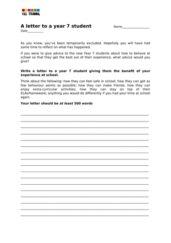 Detention / Exclusion work - letter to a younger student | Teaching ...
