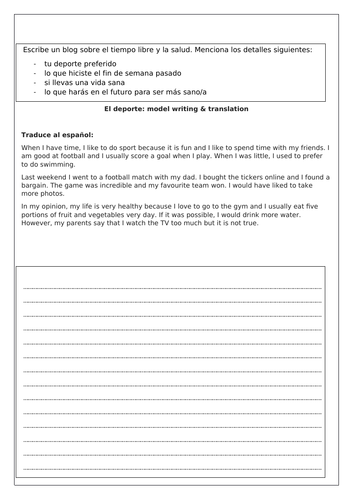 Spanish GCSE sport & health translation: a longer writing activity ...