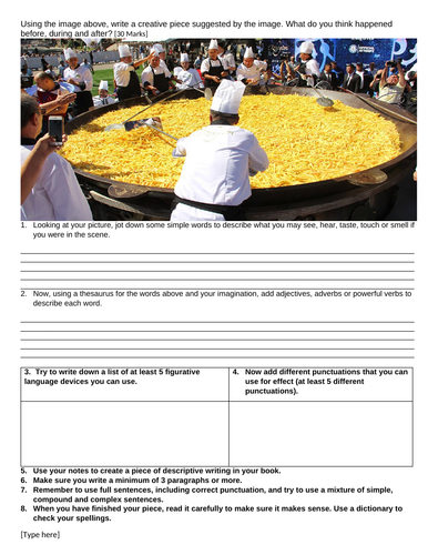 food glorious food creative writing with prompt | Teaching Resources