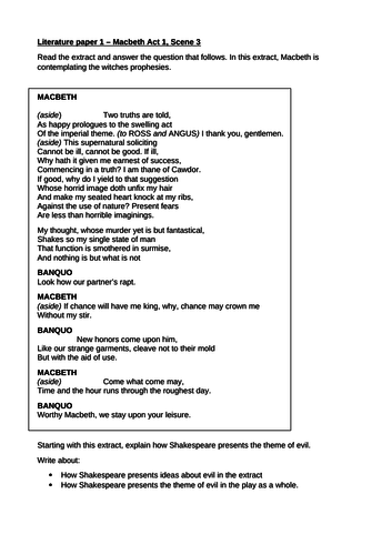 AQA KS4 Macbeth - Act 1, Scene 3 extract - Model answers for student ...