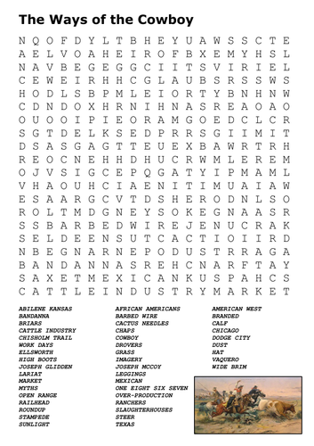The Ways of the Cowboy Word Search | Teaching Resources