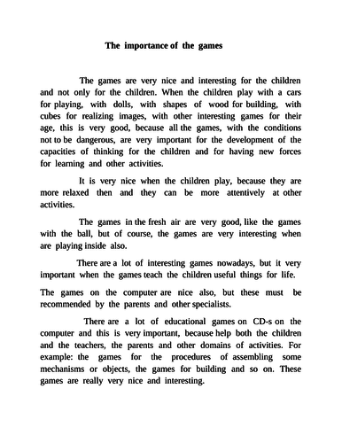 The importance of the games | Teaching Resources
