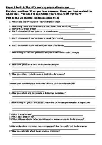 Edexcel B GCSE Geography 9-1 Topic 4 UK's Evolving Landscape Geology ...