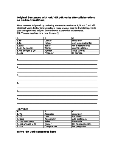 present tense sentence activity | Teaching Resources