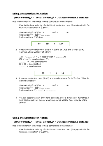 Equation of motion foundation GCSE questions | Teaching Resources