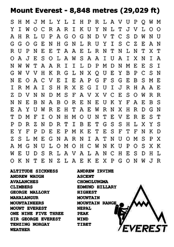 Mount Everest Word Search | Teaching Resources